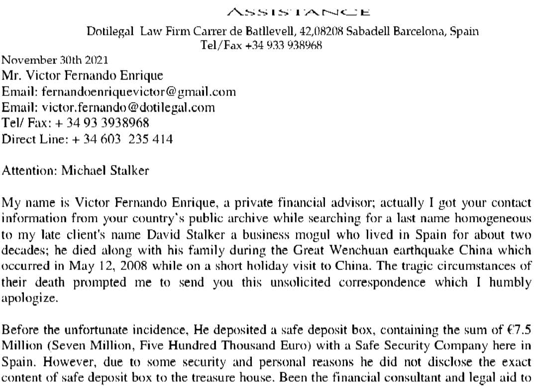 Sample scam letters - don't be a victim! | MCSFWA