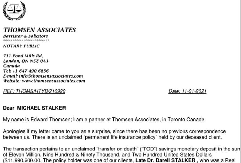 Sample scam letters - don't be a victim! | MCSFWA